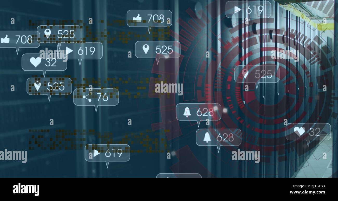 Bild der Datenverarbeitung mit Mediensymbolen und Scan des Bereichs ...