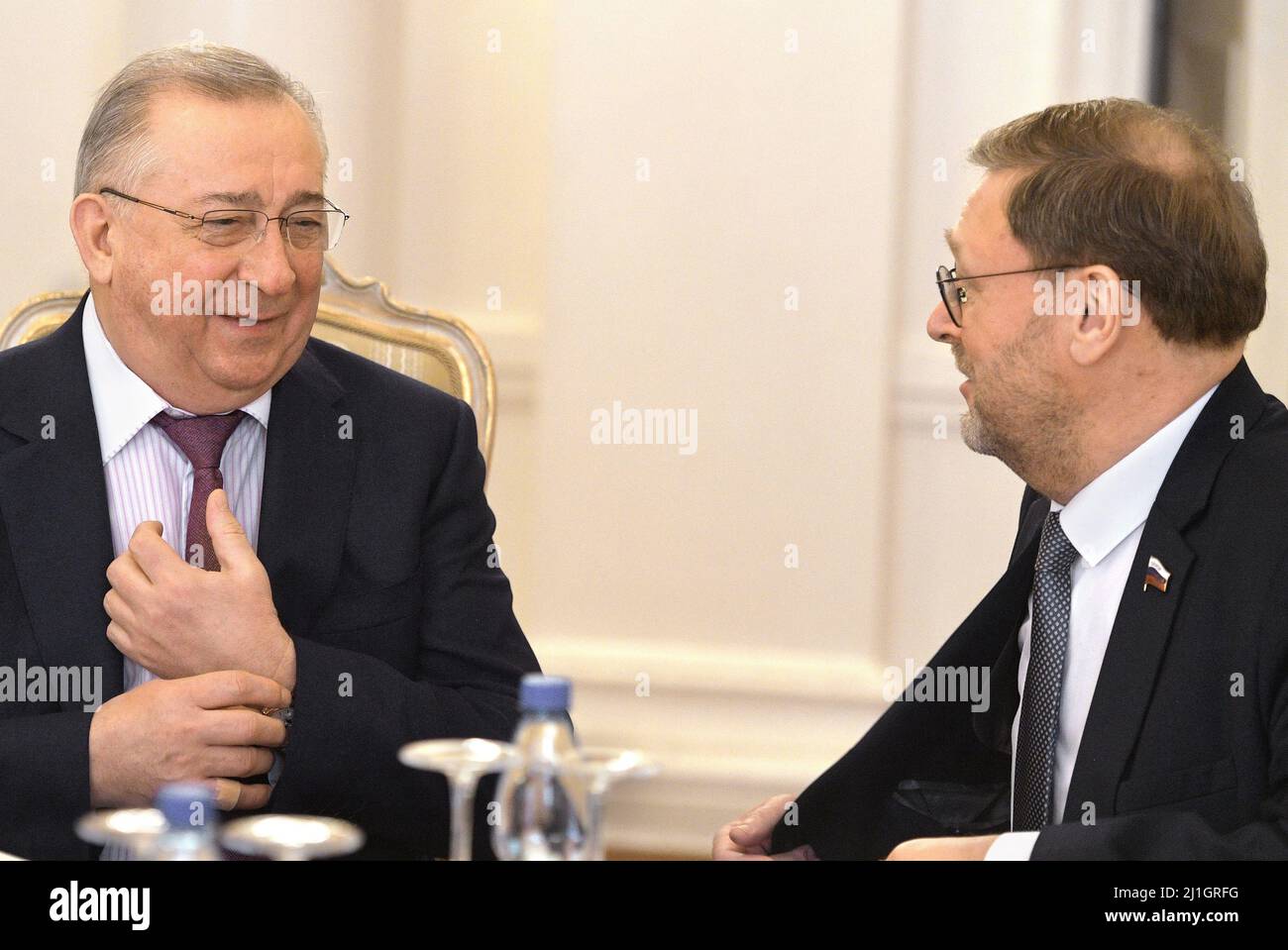 Russland. 25. März 2022. Sitzung des Kuratoriums der Alexander Gorchakov-Stiftung zur ...