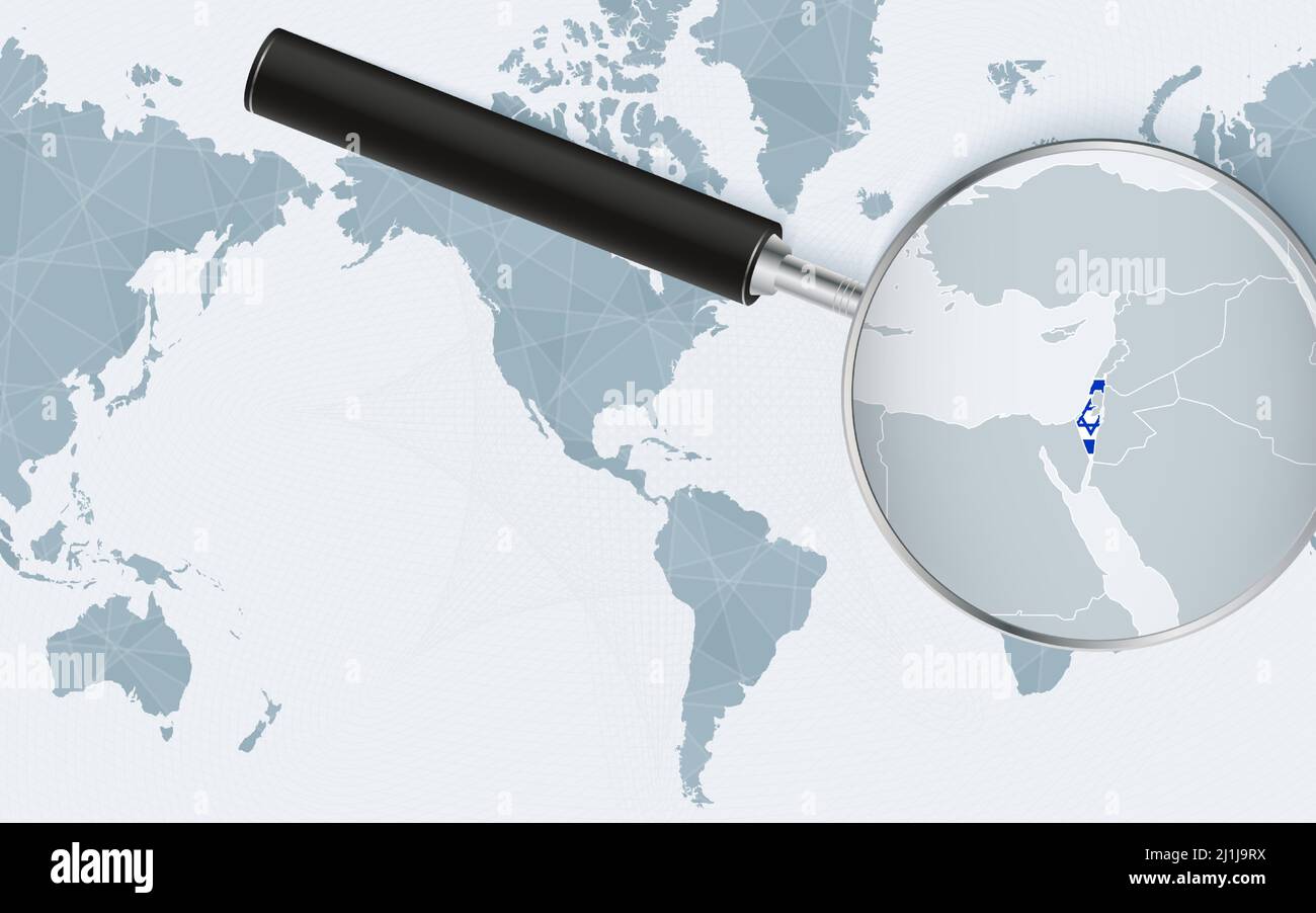 Vergrößerte Karte von Israel auf der Amerika-zentrierten Weltkarte. Vergrößerte Landkarte und ...