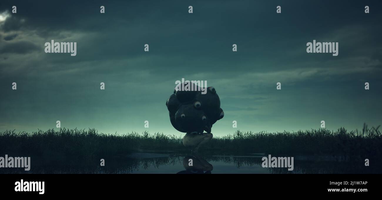 Alien Mind Control Body Snatcher Outer Space Woman Crouching Down Post ...