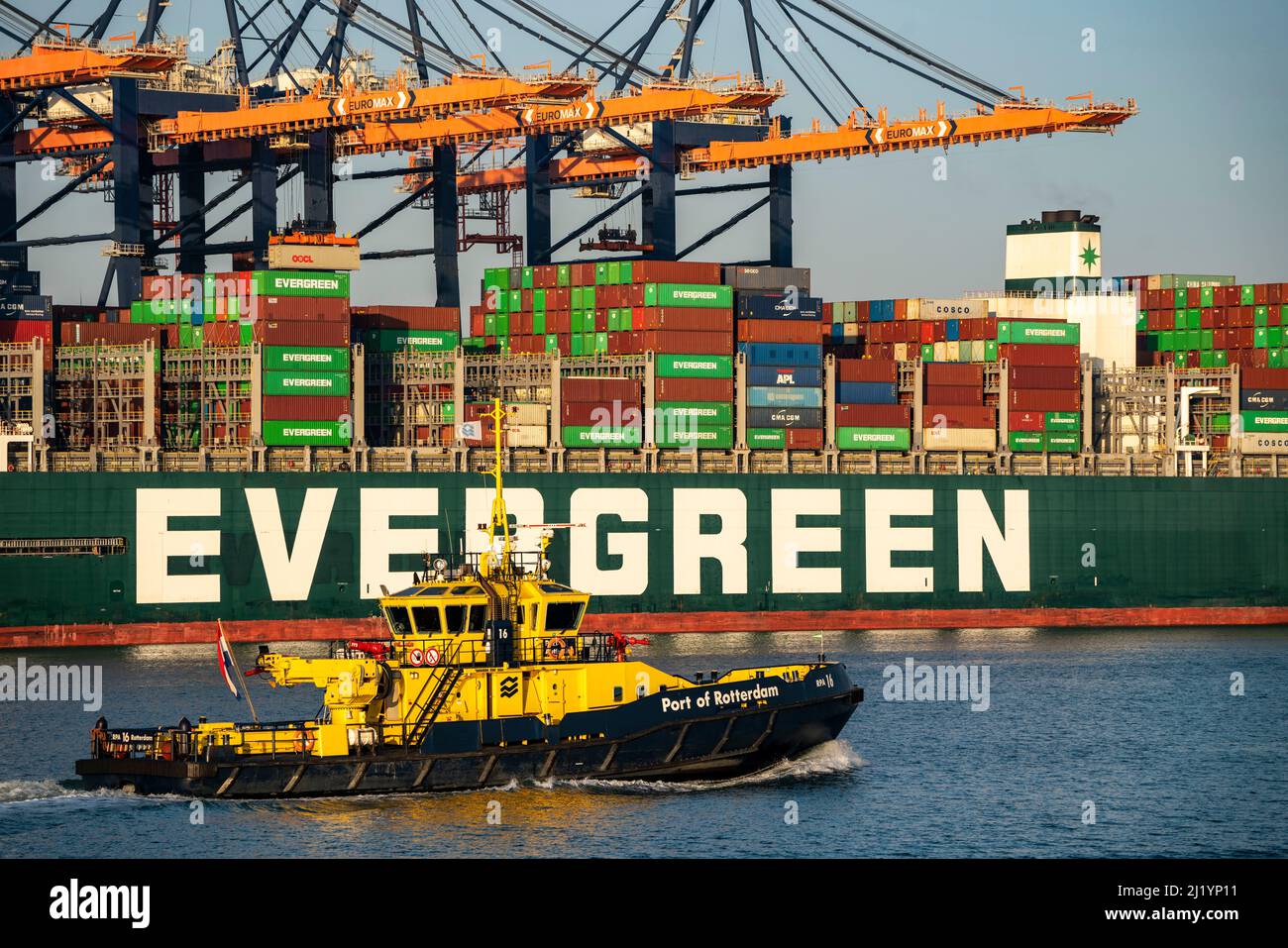 Containerschiff der Evergreen Reederei, Ever Grade, be- und entladen ...