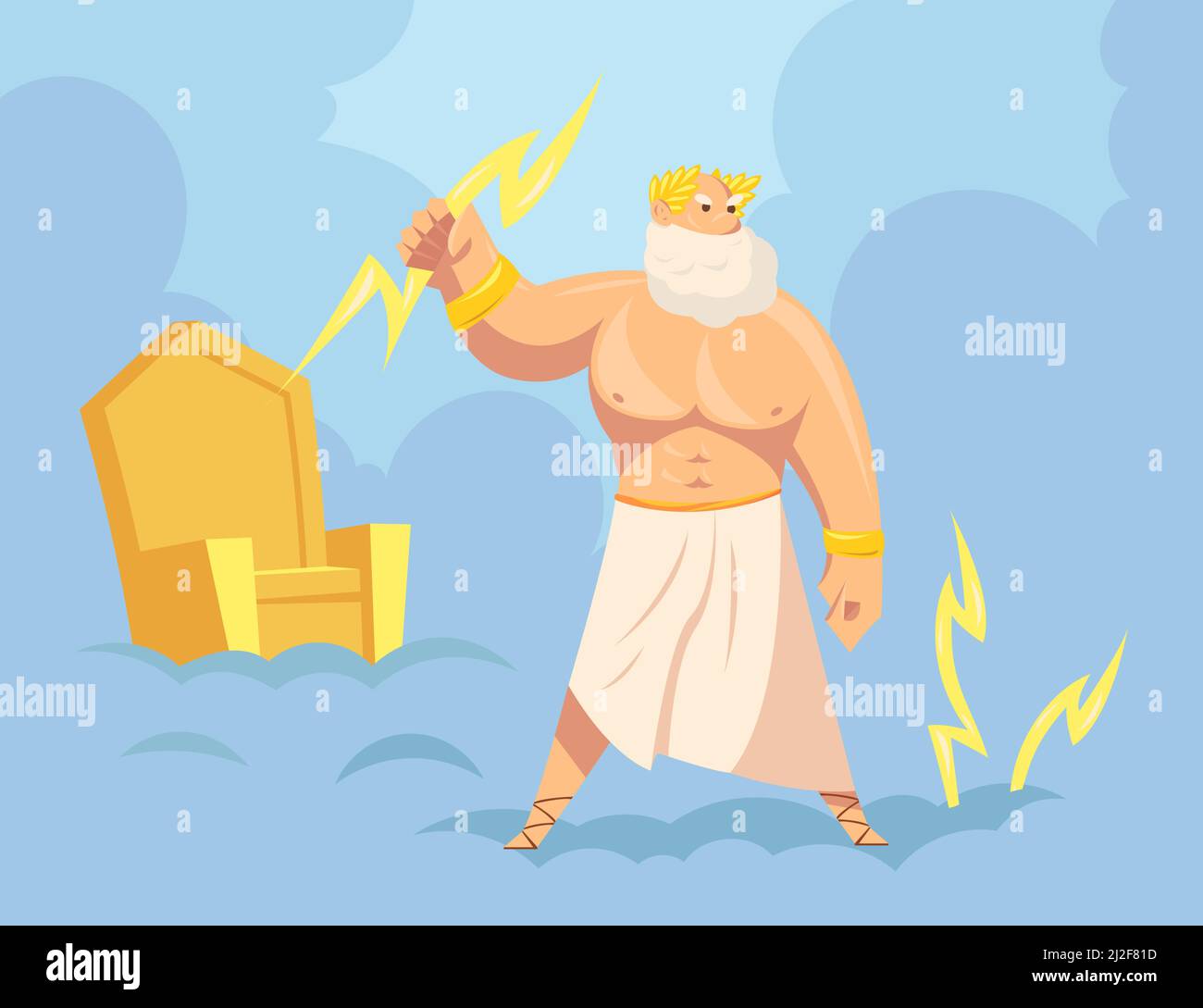 Der griechische gott Zeus wirft Blitze vom Himmel. Cartoon-Vektorgrafik ... Der griechische gott Zeus wirft Blitze vom Himmel. Cartoon-Vektorgrafik ...