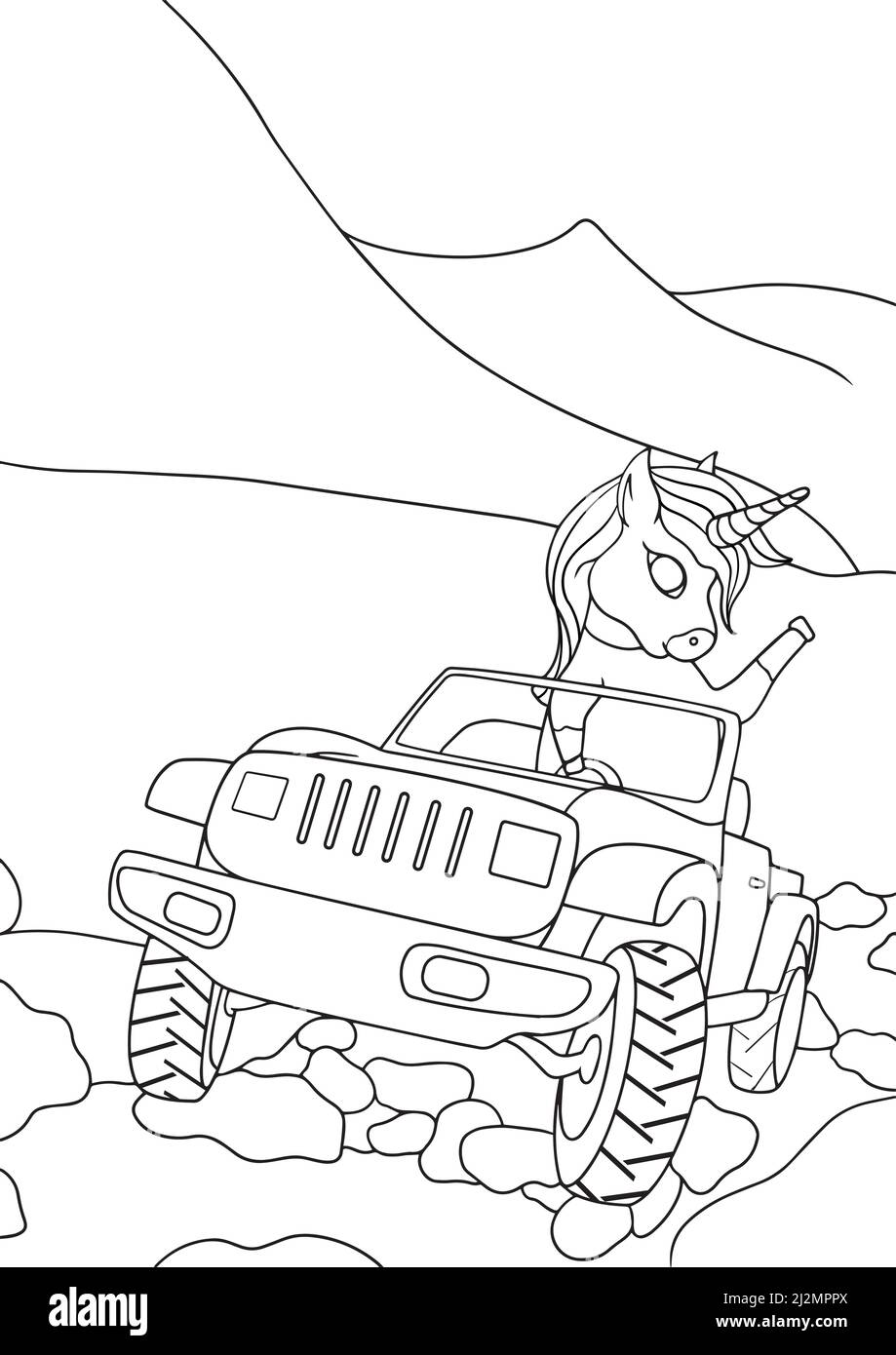 Malvorlagen - niedliche Tiere mit Auto Illustration für Kinder Stock ...