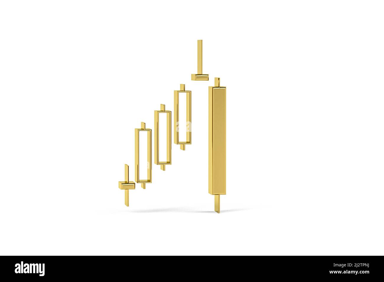 Goldenes 3D Candlestick-Chart-Symbol isoliert auf weißem Hintergrund ...