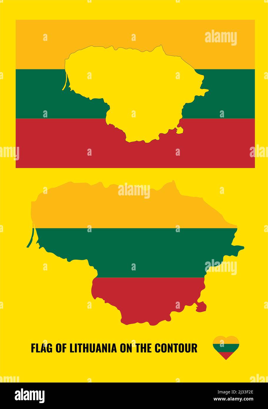 Litauen Flagge und Umriss. Flaggenkarte von Litauen. Abbildung Stockfotografie - Alamy