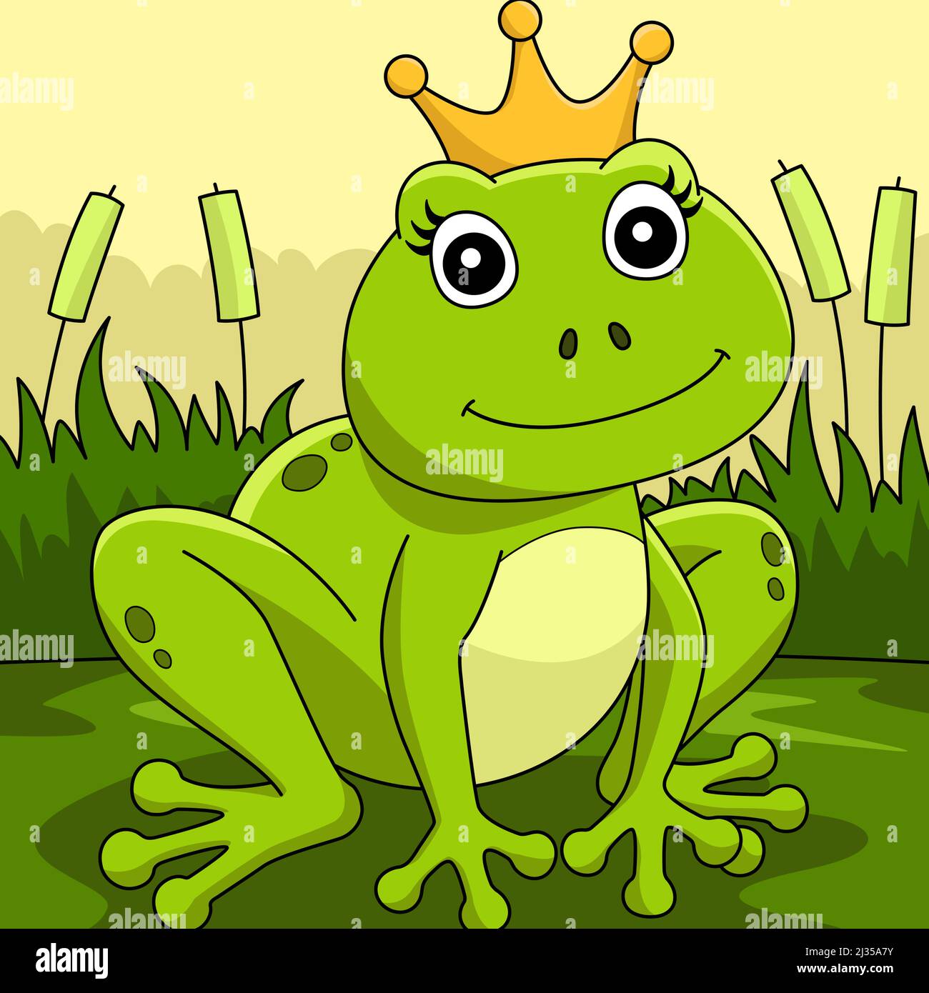 Frosch mit Einer Krone farbigen Cartoon Illustration Stock-Vektorgrafik ...