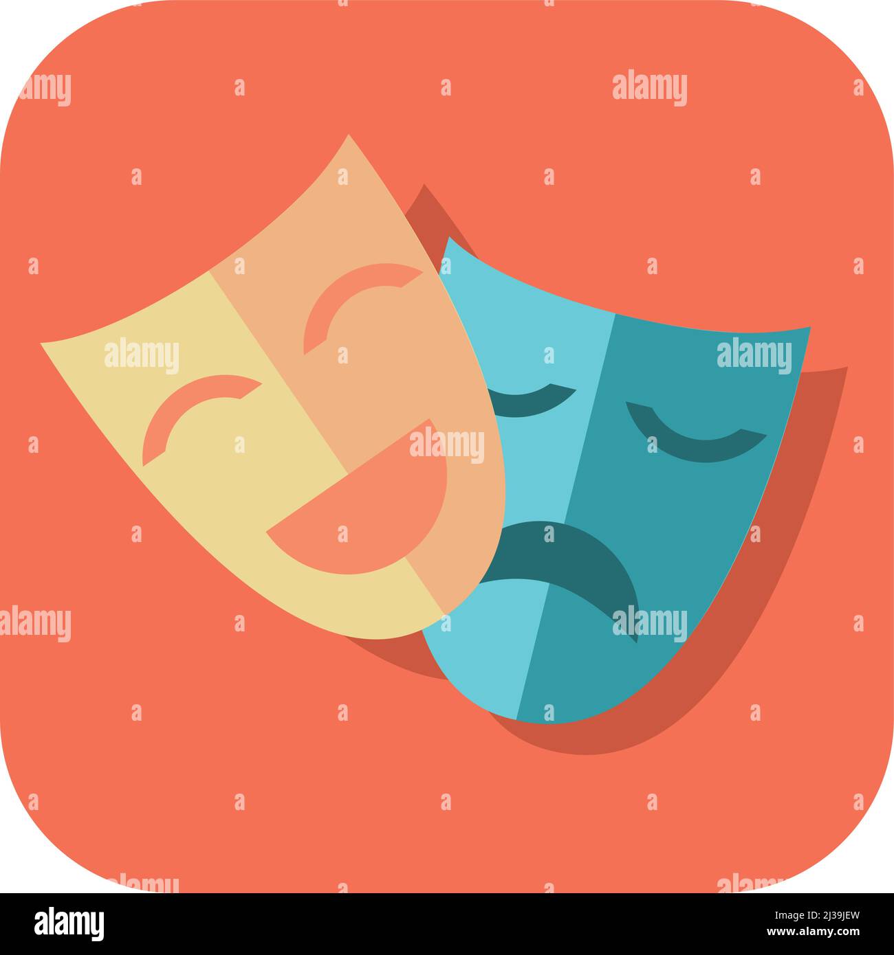 Abstrakte Knopf-Symbol Theatermaske Lachen und Trauer auf weißem ...