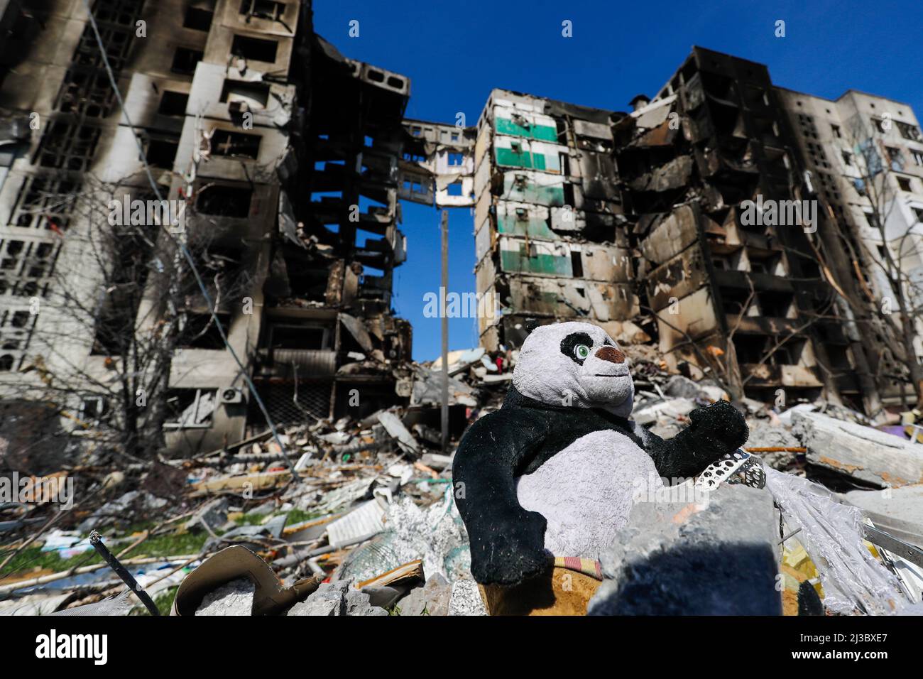 7. April 2022, Borodjanka aus dem Rajon Bucha, Oblast Kiew, Ukraine ...