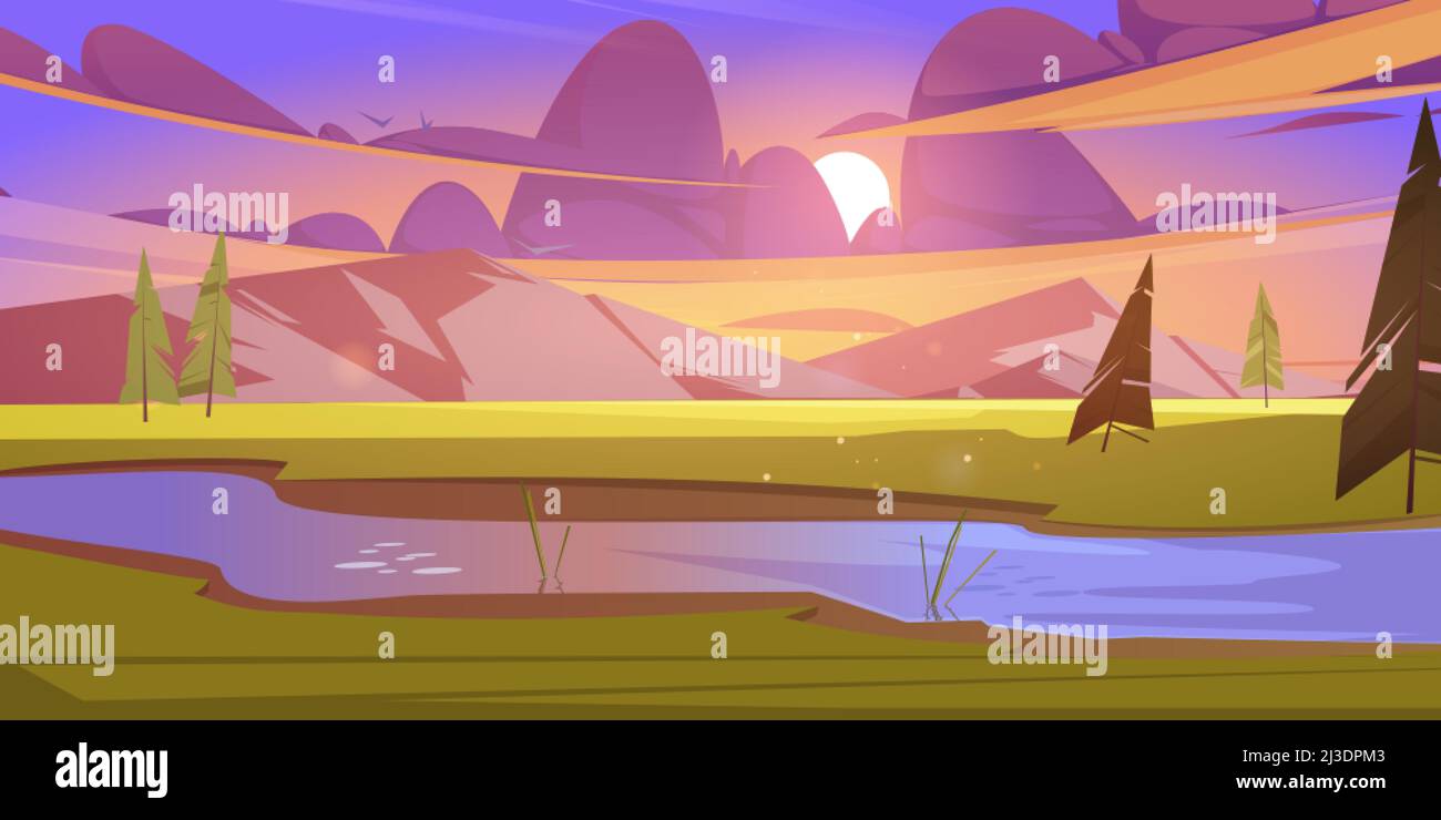 Sommerlandschaft mit Pinien und Wasserbach im Bergtal bei ...