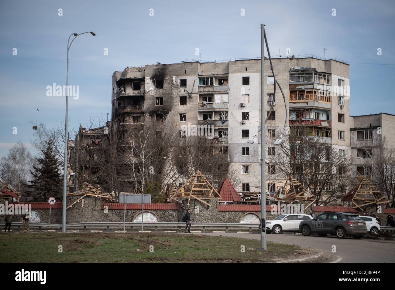 Borodyanka, Ukraine. 07. April 2022. Zerstörung in Borodyanka, einer ...