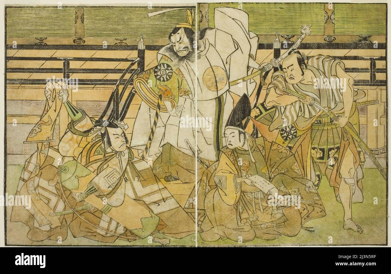 Die Schauspieler Nakamura Denkuro II als Seno-o Taro, Ichikawa Komazo II als Yorimasa, Nakamura ...