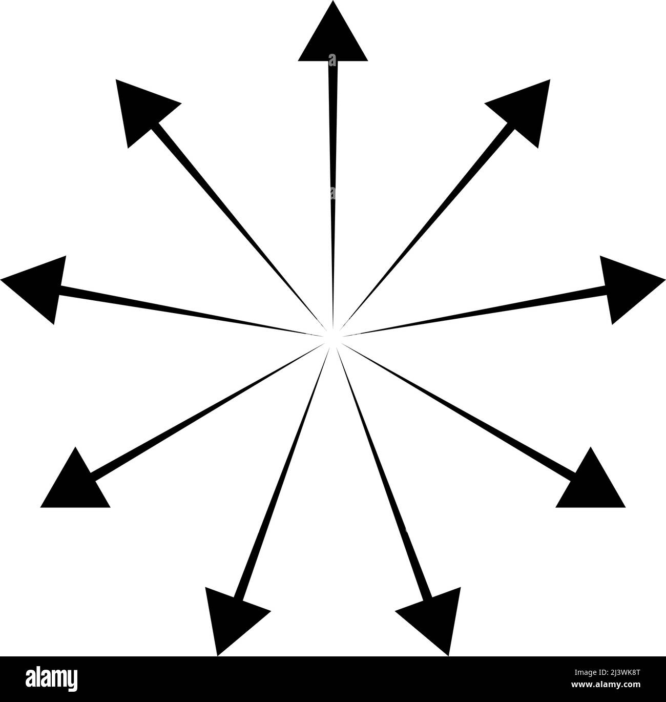Ausstreuende, radiale, strahlende Pfeile. Symbol für Diffusion ...