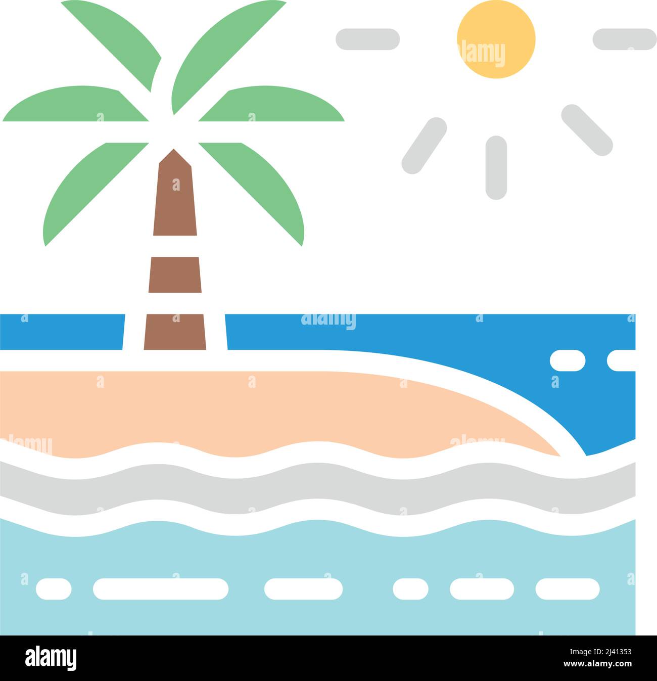 Vektor Strand mit Palmen Landschaft weiße Linie Symbol. Symbol- und ...