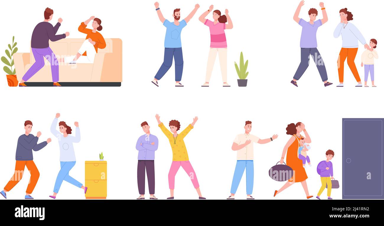 Familienstreit. Eltern streiten oder kämpfen, Ehefrauen Missbrauch ...