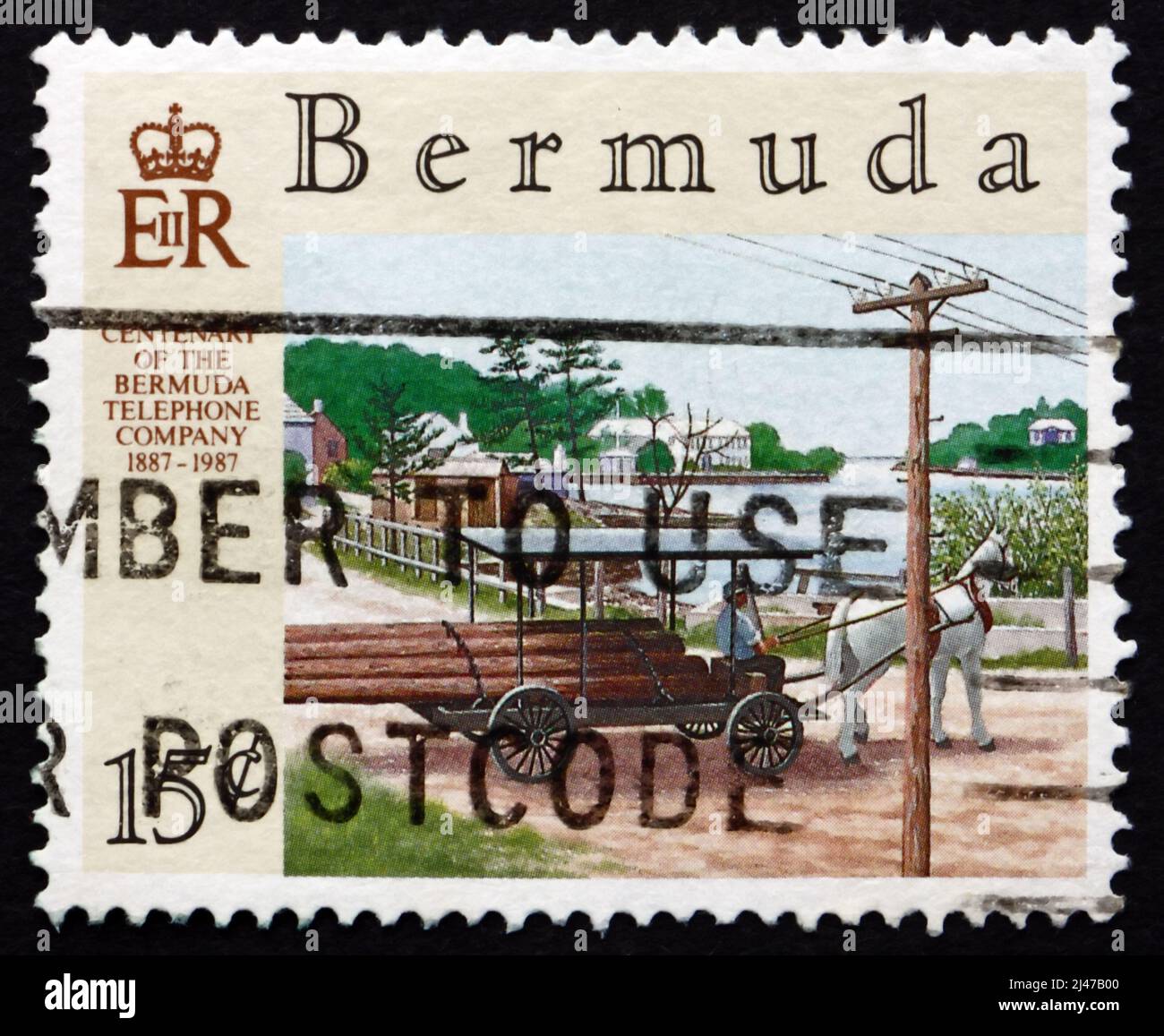 BERMUDA - UM 1987: Eine auf Bermuda gedruckte Marke zeigt Telephone ...