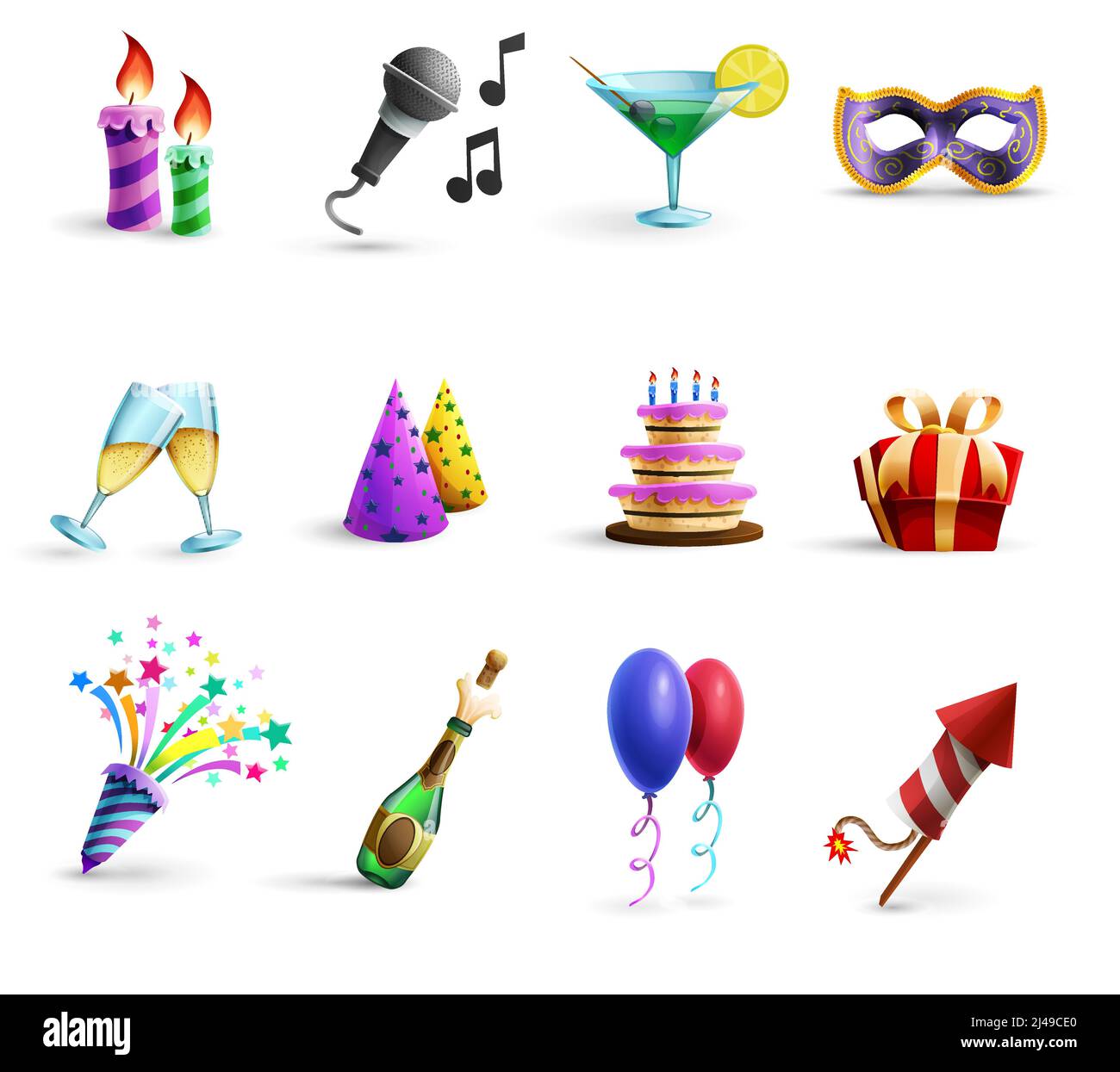 Saison Feiertage Hochzeiten Feier und Geburtstagsfeiern Symbole mit ...