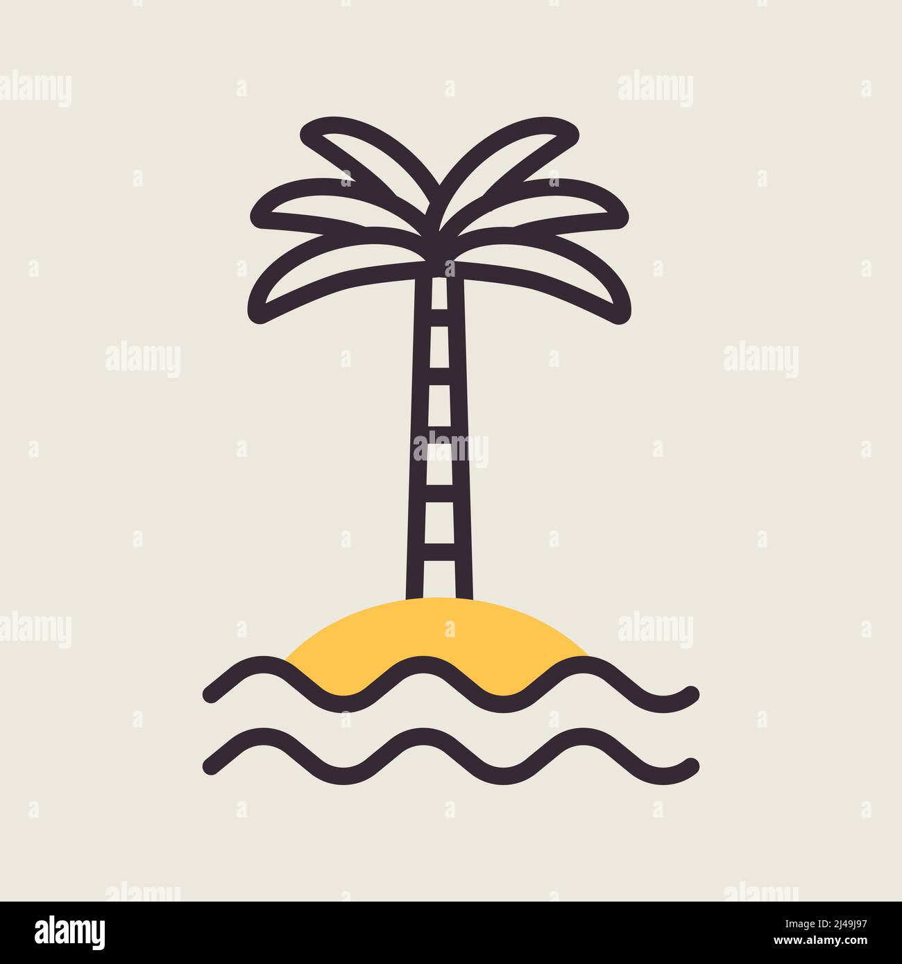 Tropische Palme auf der Insel mit Meereswellen Vektor isoliert Symbol ...