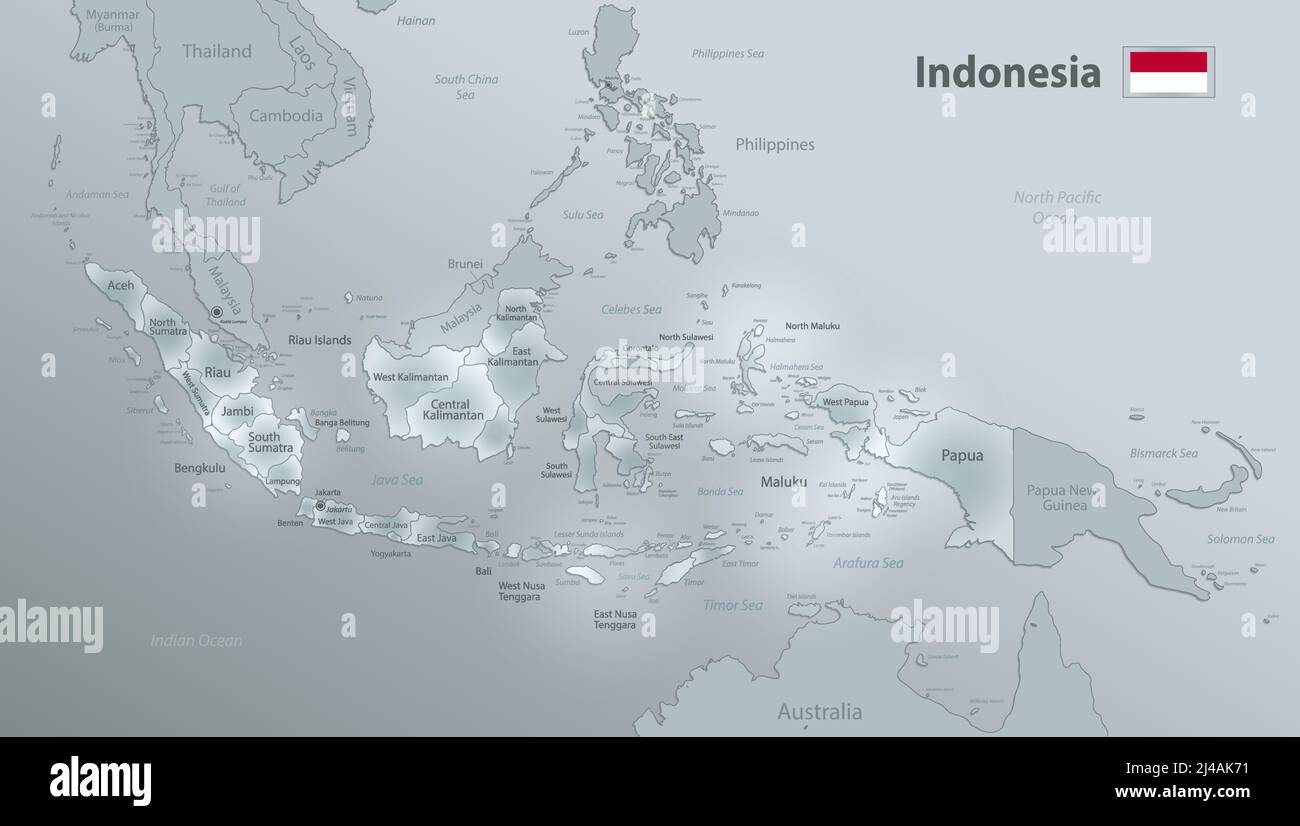 Indonesien Karte und Flagge, administrative Teilung, trennt Regionen ...