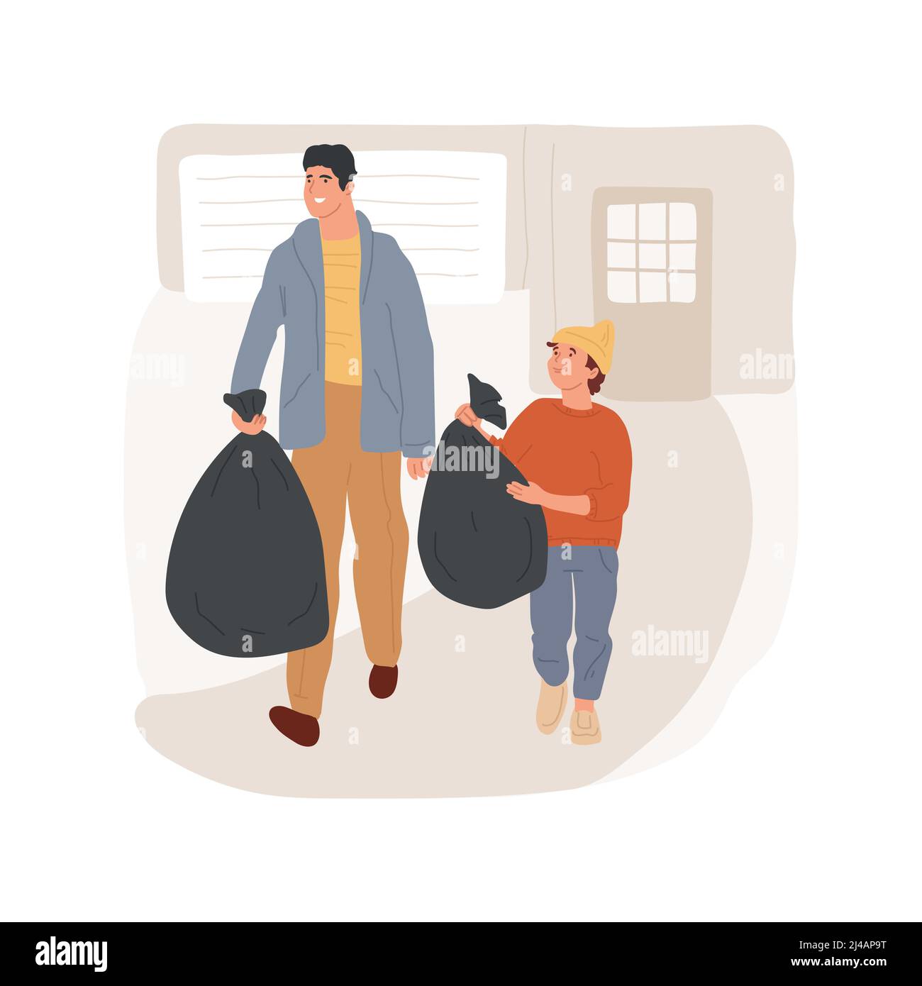 Nehmen Sie den Papierkorb isoliert Cartoon-Vektor-Illustration. Vater ...