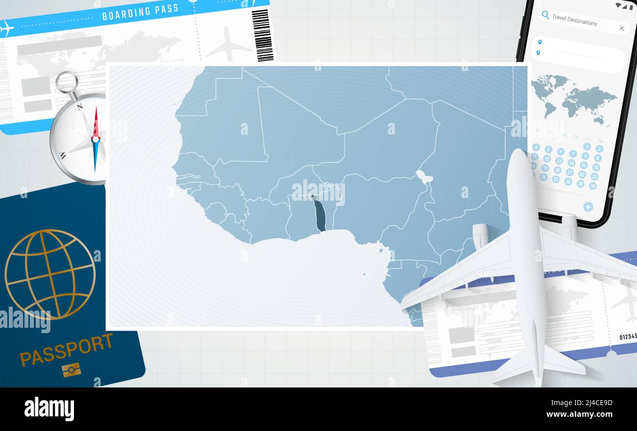 Reise nach Togo, Illustration mit einer Karte von Togo. Hintergrund mit ...