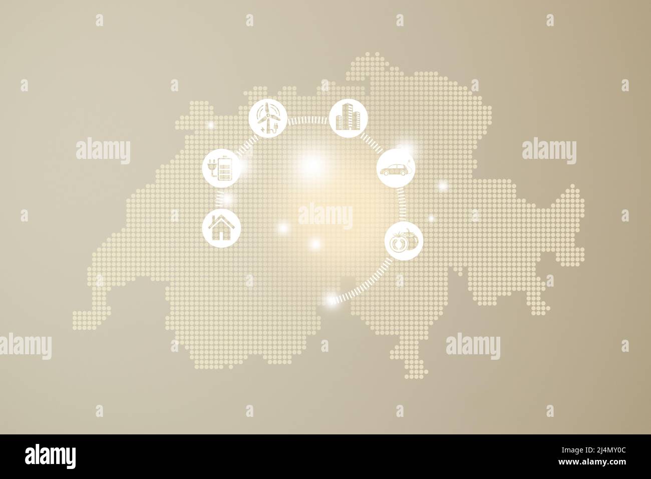 Energieinnovation mit Symbolen für die zukünftige Energieerzeugung in ...