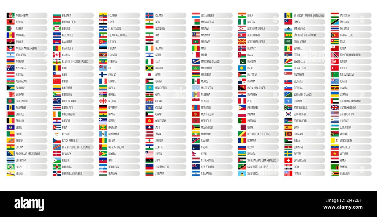 Liste der Flaggen der Länder der Welt Stock-Vektorgrafik - Alamy