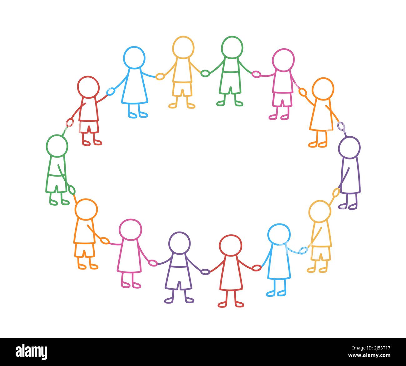 Happy Doodle Stick Kinder halten die Hände. Handgezeichnete lustige ...