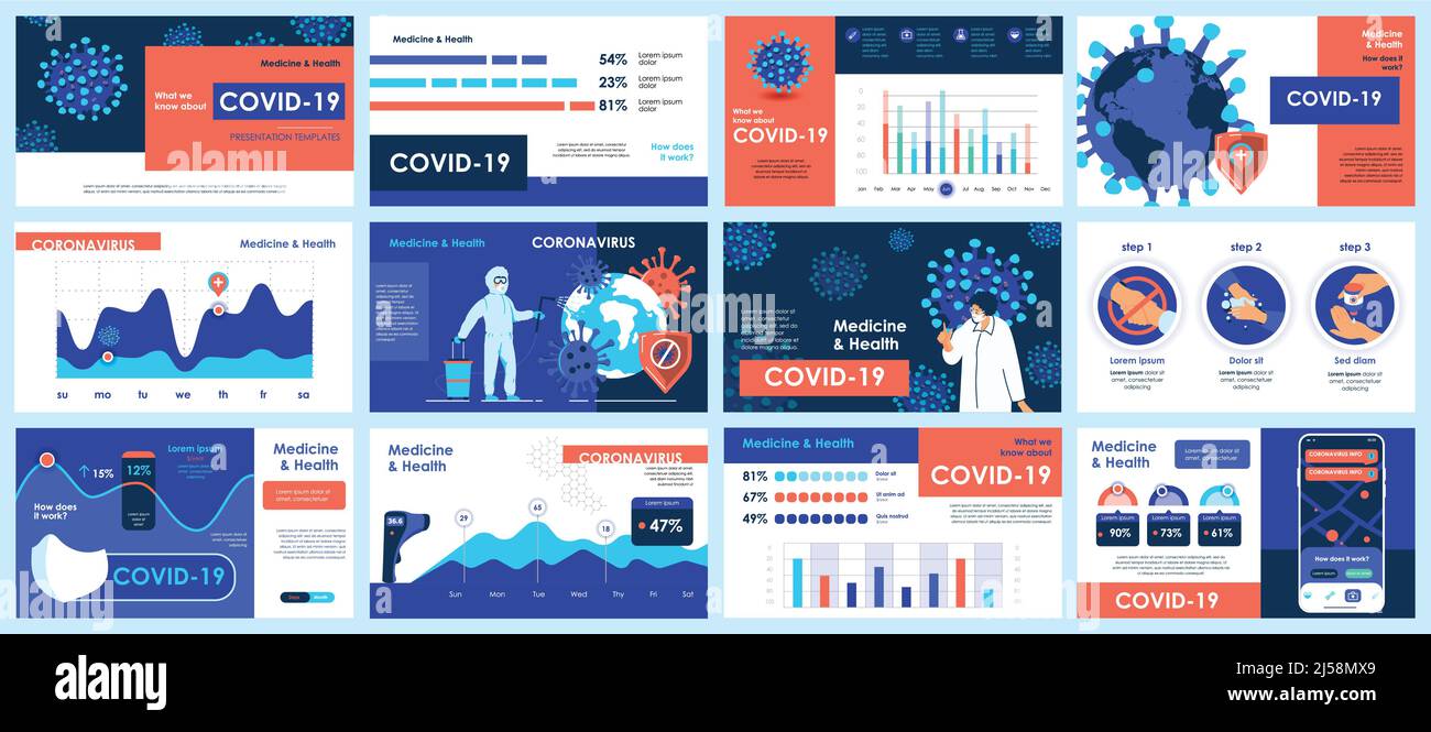 Coronavirus-Präsentation Folien Vorlagen aus Infografik-Elementen und ...
