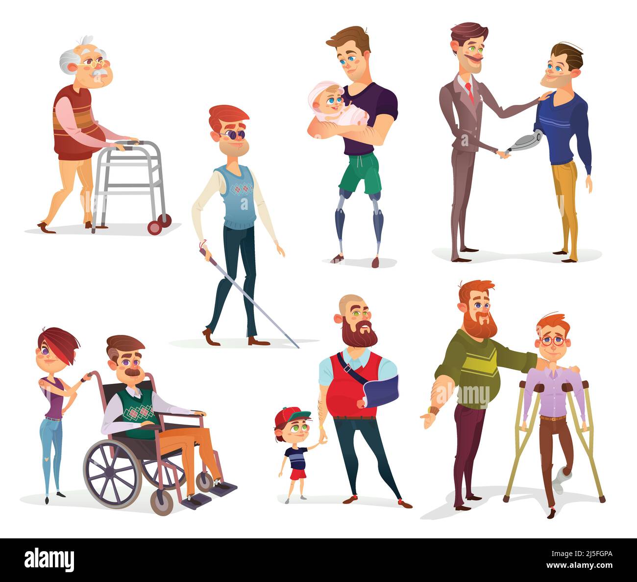 Set von Vektor-Cartoon-Illustrationen von Menschen mit Behinderungen ...