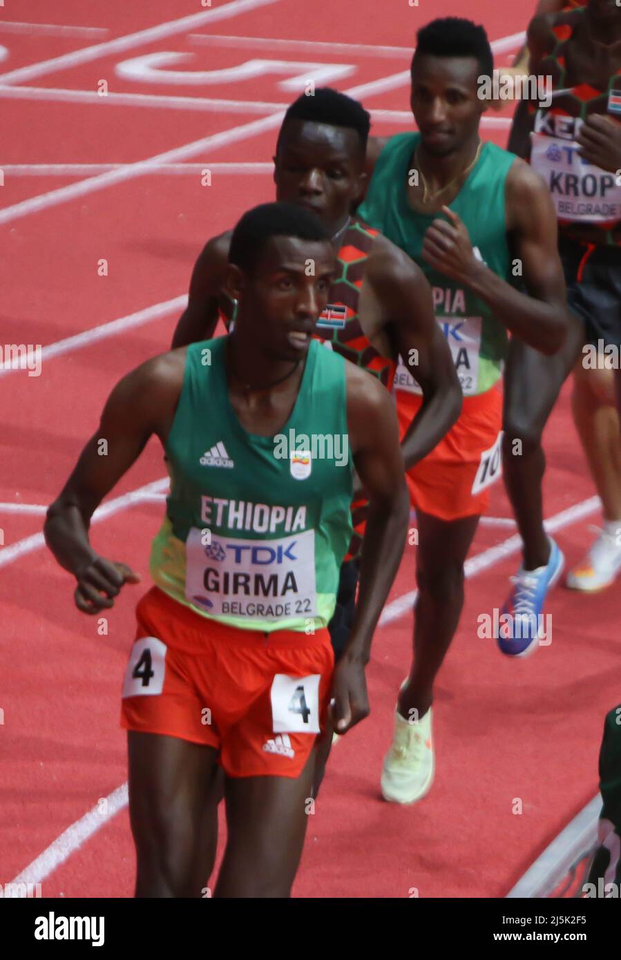 Lamecha GIRMA und Selemon BAREGA aus Äthiopien und Daniel Simiu EBENYO ...