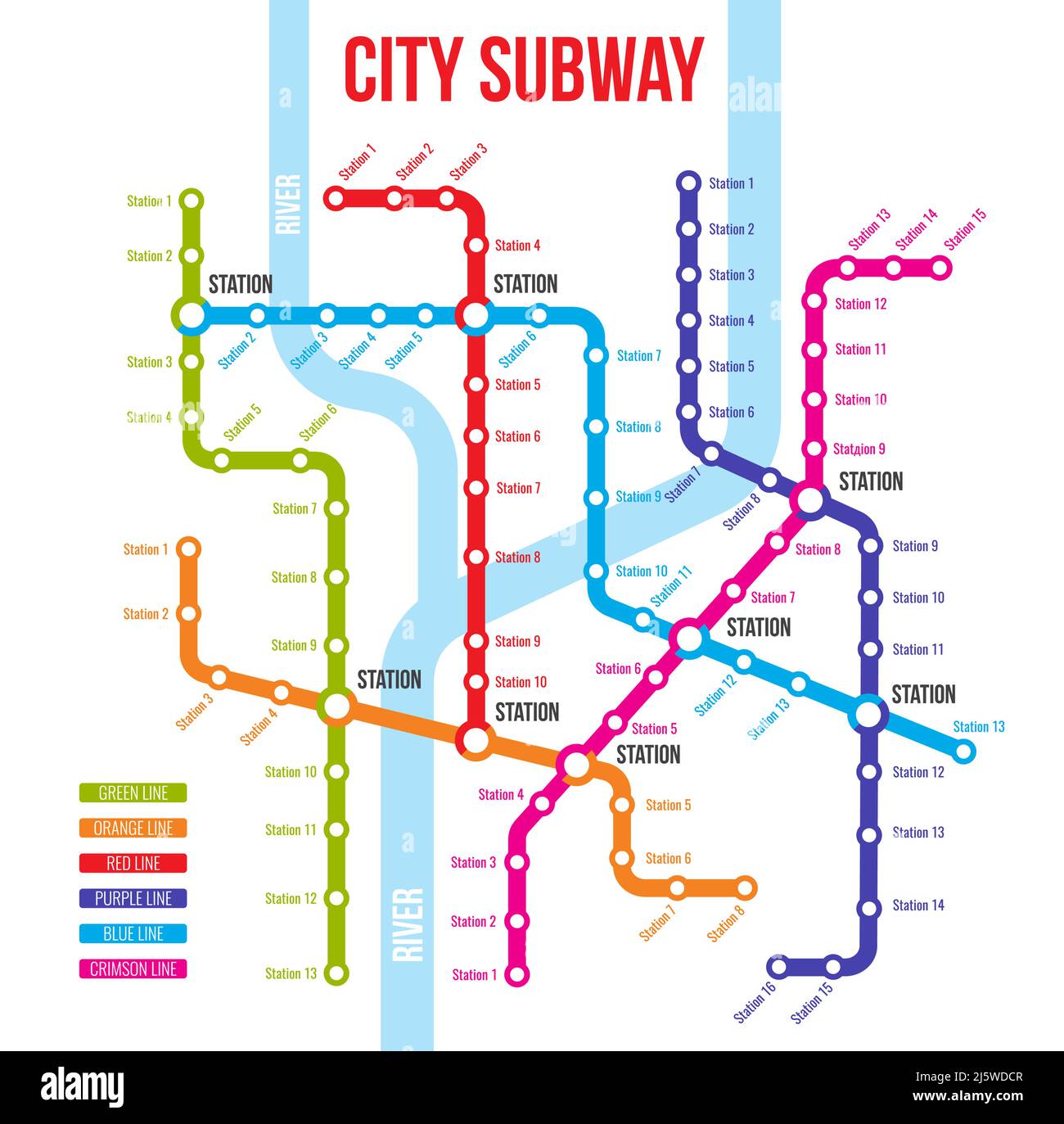 Stadtbahn, U-Bahn U-Bahn-System Karte. Städtischer Bahnhof Linien ...
