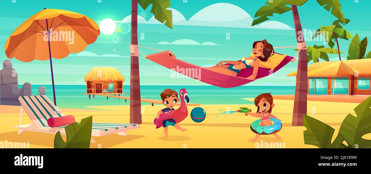 Mutter und tochter am strand liegen Stock-Vektorgrafiken kaufen - Alamy