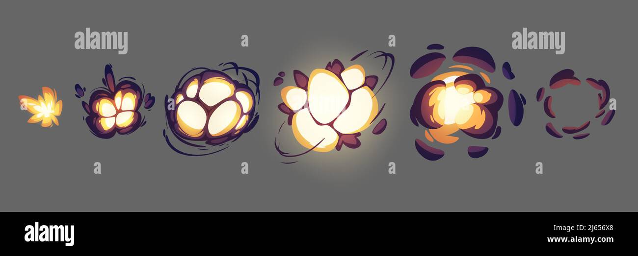 Cartoon Bombe Explosion Storyboard. Rauchwolken, Boom-Animation-Effekt ...