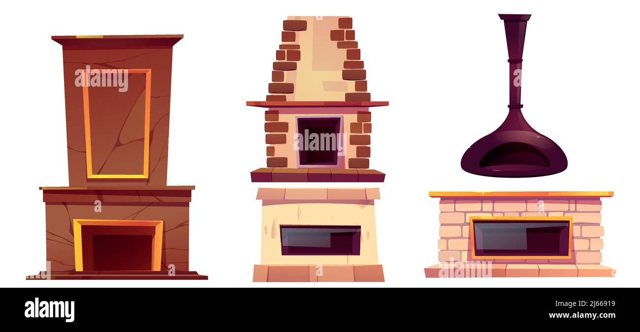 Kamine, Herd isoliert auf weißem Hintergrund. Vektor Cartoon Set von ...