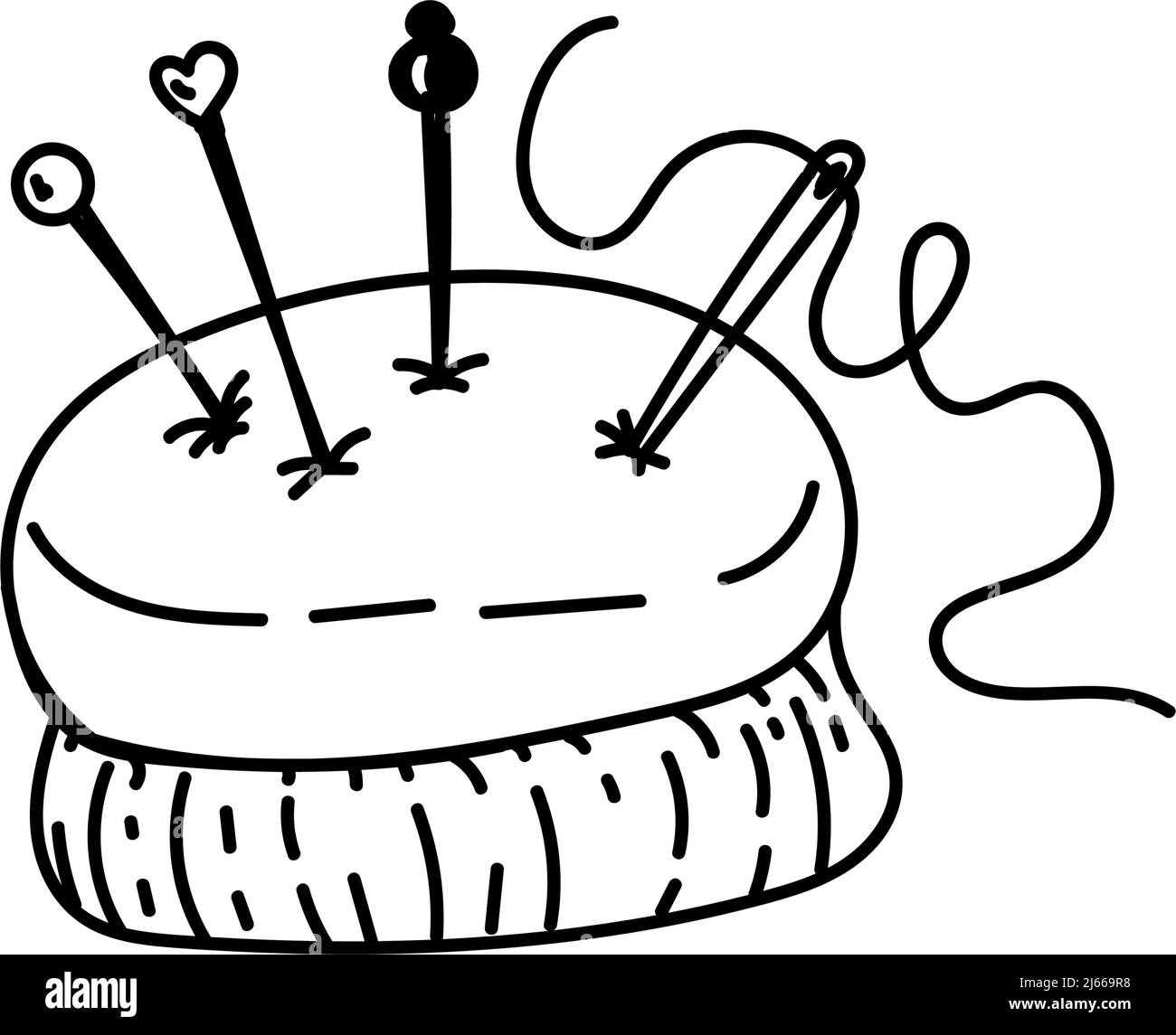 Nähnadelpunkt, handgezeichneter Doodle im Skizzenstil. Nadelspitze mit Nadeln und Nadel und ...