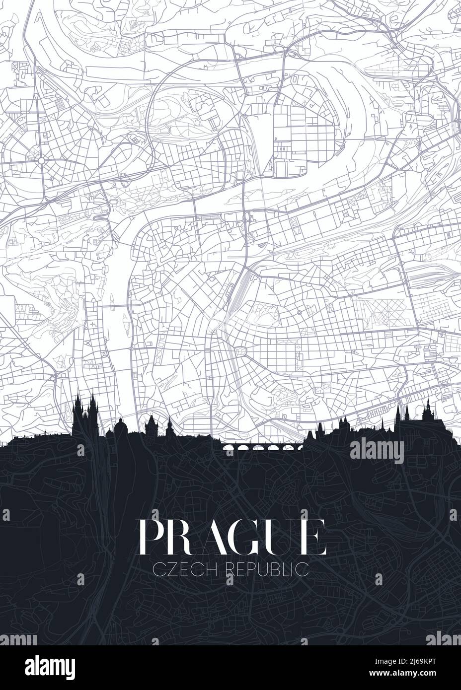 Skyline und Stadtplan von Prag, detailliertes Stadtplan-Vektor-Poster ...