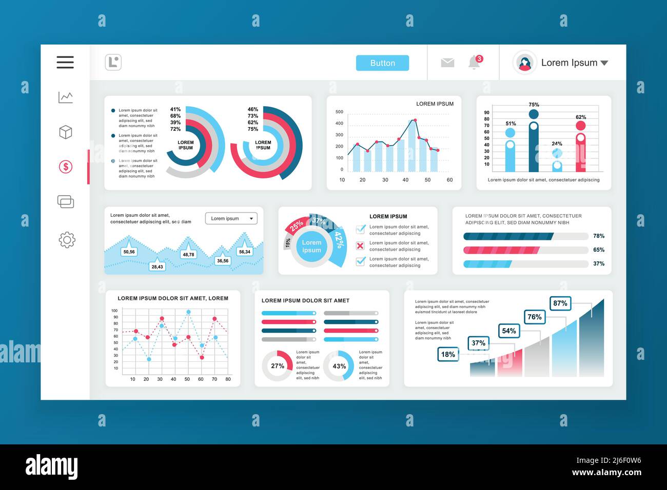 Dashboard Admin-Panel Vektor-Design-Vorlage mit Infografik-Elemente ...