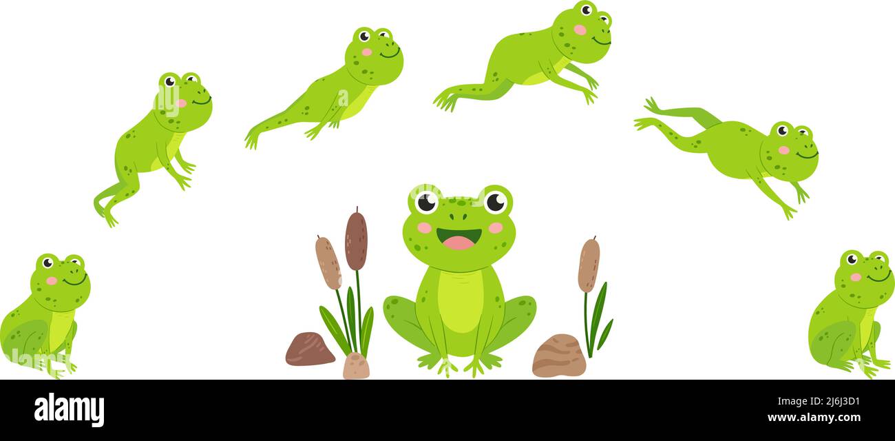 Froschsprung. Animation von springenden Tier, grüne Cartoon Frösche ...