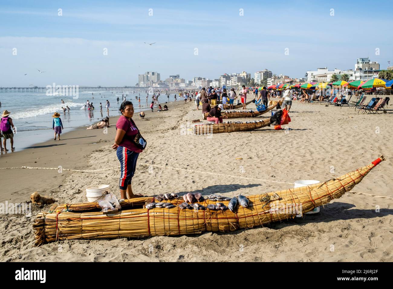 Einheimische Verkaufen Frischen Fisch Von Ihren Caballitos De Totora ...