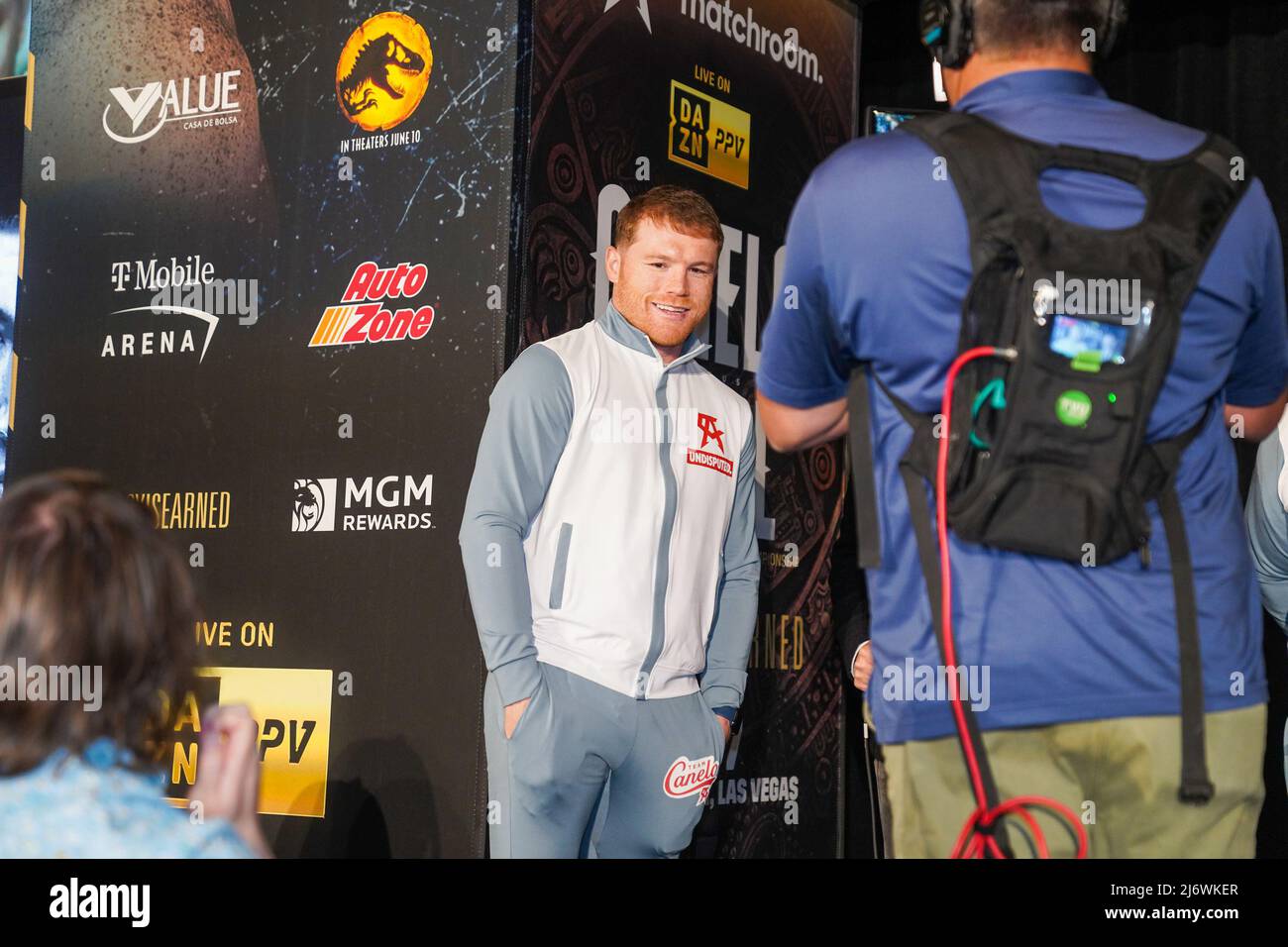 LAS VEGAS, NV - 3. Mai: Canelo Alvarez trifft sich mit der Presse für ...