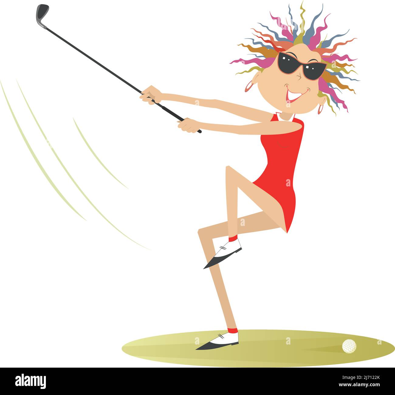 Cartoon Golferin Frau Auf Dem Golfplatz Illustration Lustige Golferin