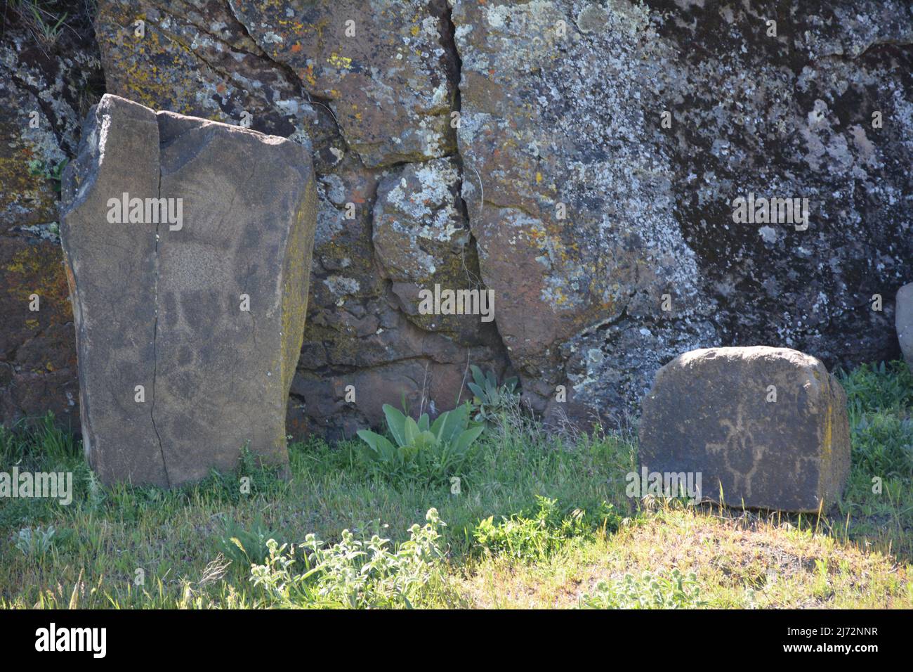 Indianische Petroglyphen und Piktografen am Temani Pesh-Wa-Standort im ...