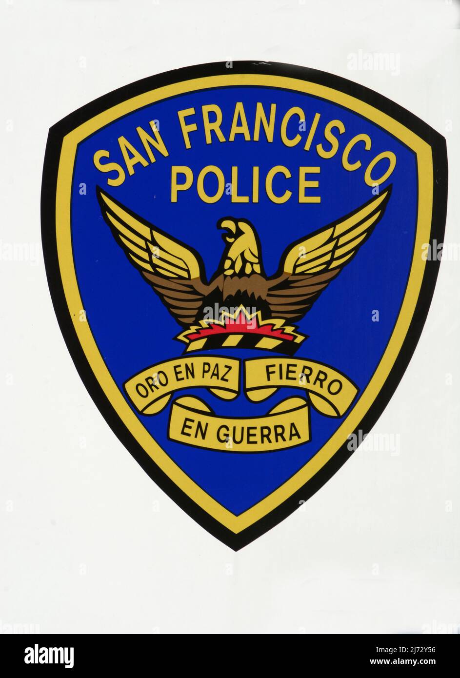 Ein Schild der San Francisco Police Department mit dem Motto der ...