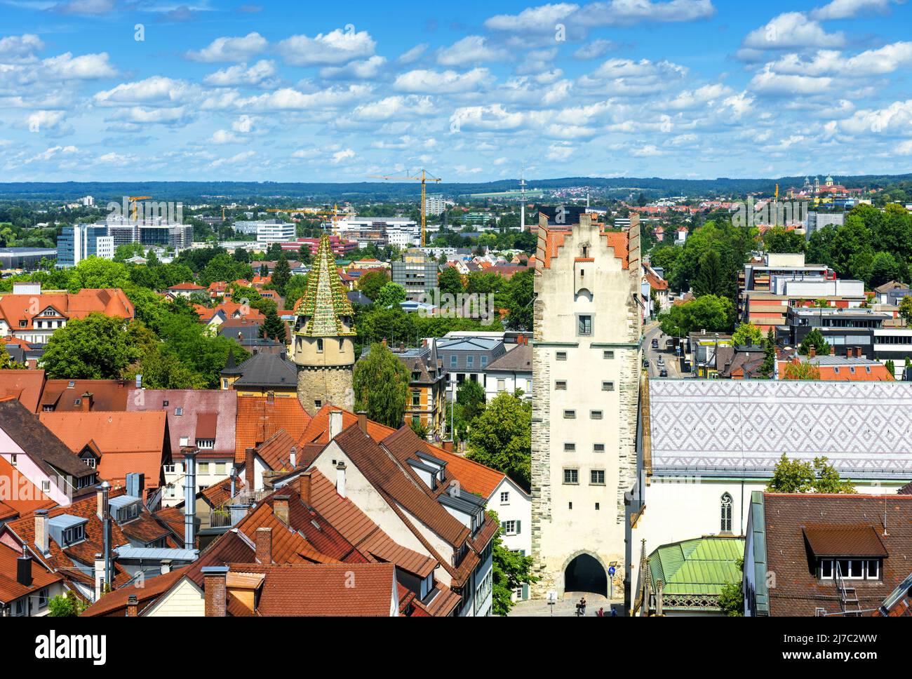 Panorama von Ravensburg, Baden-Württemberg, Deutschland, Europa. Luftaufnahme der Häuser der ...