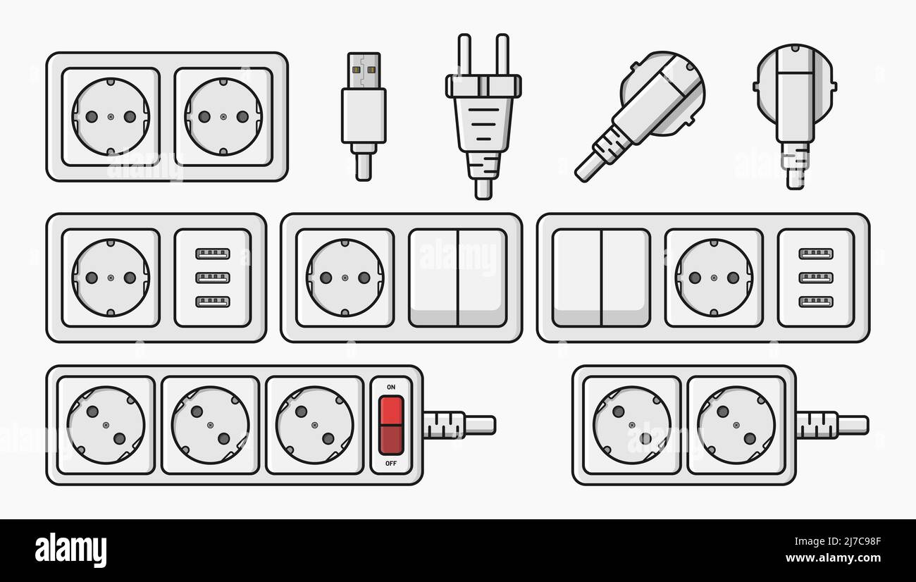 Steckdose Stecker Steckdose Typ f Umschalter Set Vektor flache ...