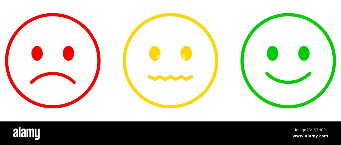 Satz von Smile-Symbolen im Umrissstil. Fröhliche, neutrale und traurige ...