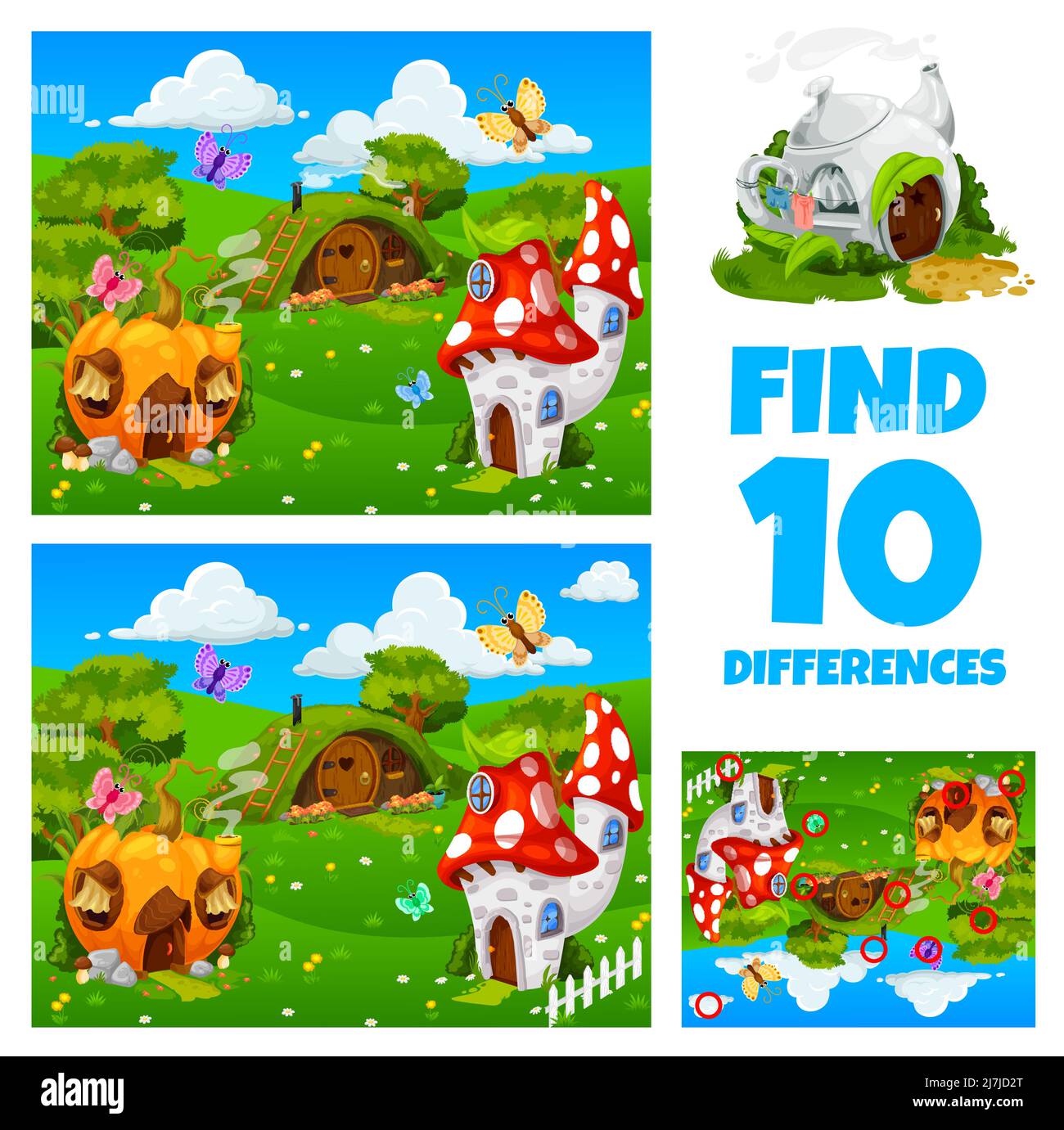 Finden Sie zehn Unterschied von Cartoon-Wohnungen und Häuser Puzzle ...