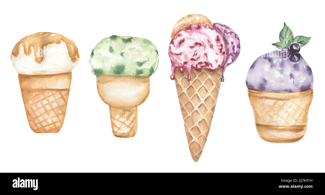 Aquarell Eis Cliparts Set, Sommer Food Illustration, Karamell ...