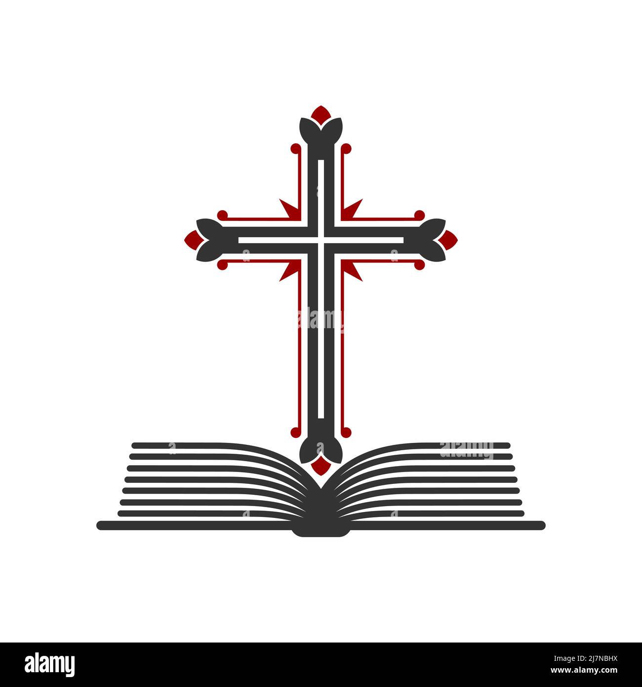 Christliche Illustration. Kirchenlogo. Kreuz des Herrn Jesus Christus und eine offene bibel ...