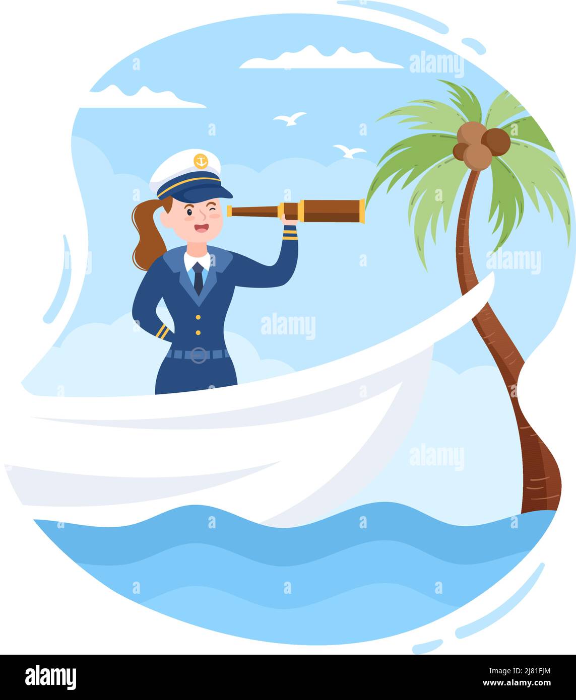 Kreuzfahrt Schiff Kapitän Cartoon Illustration in Matrosenuniform ...